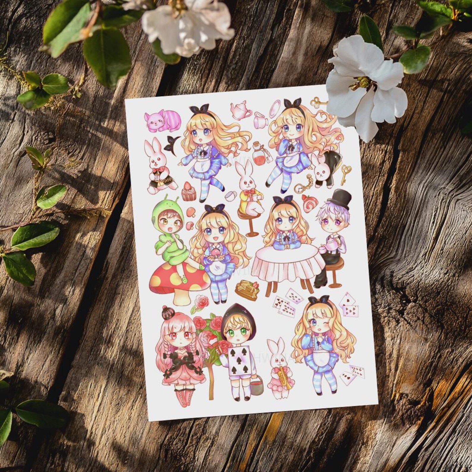 Printable Chibi Alice Stickers | Kawaii Alice in Wonderland PNG Clipart ...
