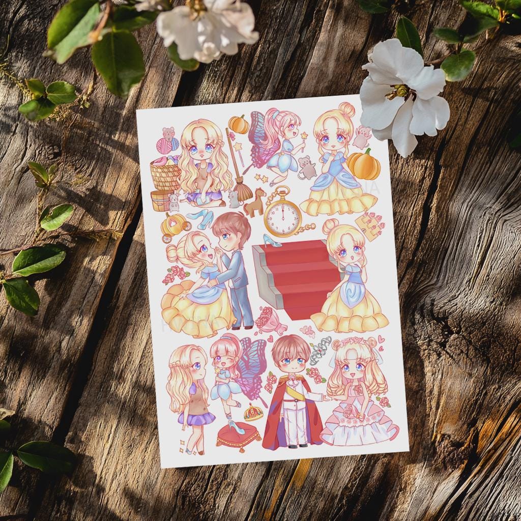 Chibi Digital Stickers PNG | Cinderella Clipart for Planners ...
