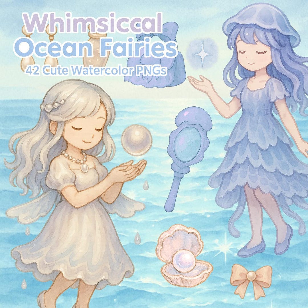 Ocean Fairy Clipart Set | 42 Watercolor Pngs for Summer Crafts ...