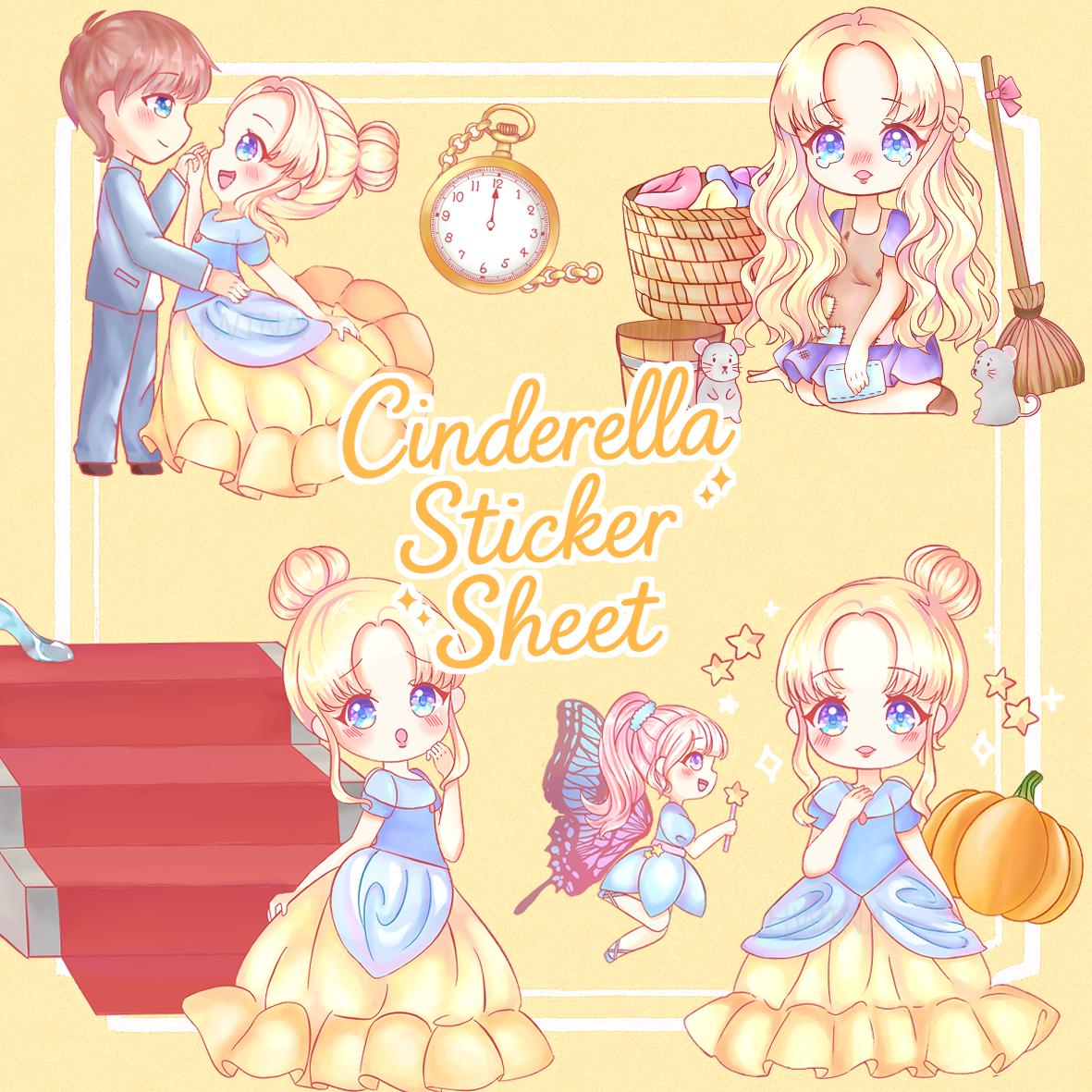 Chibi Digital Stickers PNG | Cinderella Clipart for Planners ...