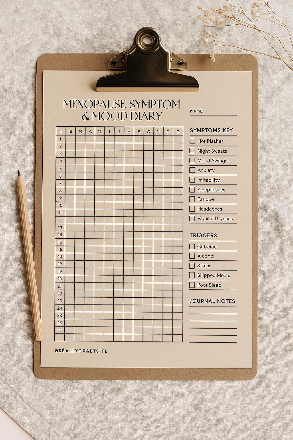 Menopause Symptom & Mood Tracker | Printable Health Log for Women ...