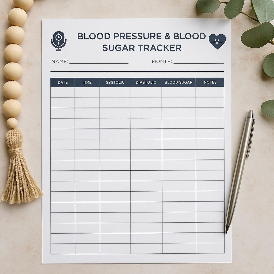 Blood Pressure and Blood Sugar Tracker Printable | Health Log | Daily ...