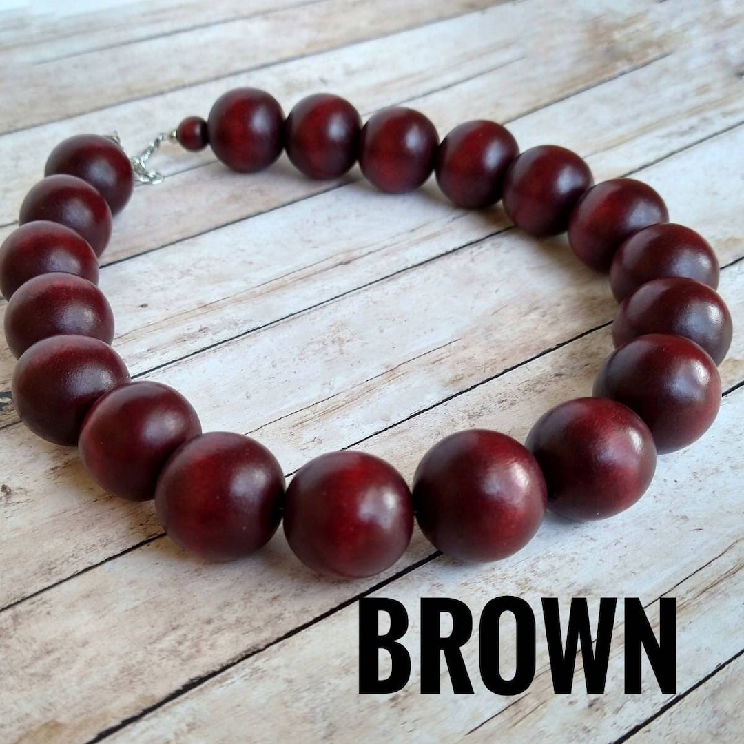 Chunky Wooden Bead Necklace, Wooden Choker Necklace, Large Wood ...