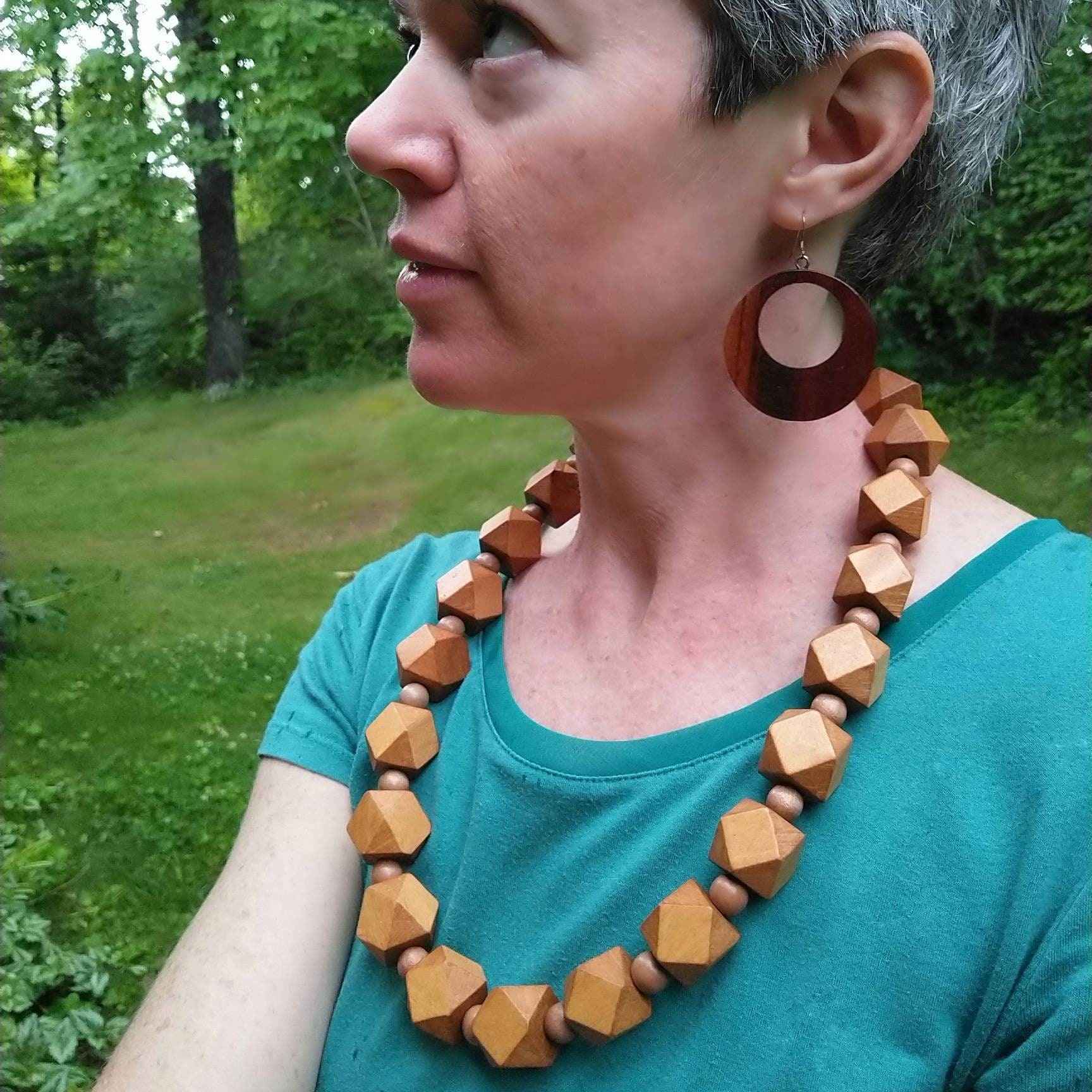 Chunky Wooden Bead Necklace, Large Wood Necklace Men, Big, Unique Wood ...