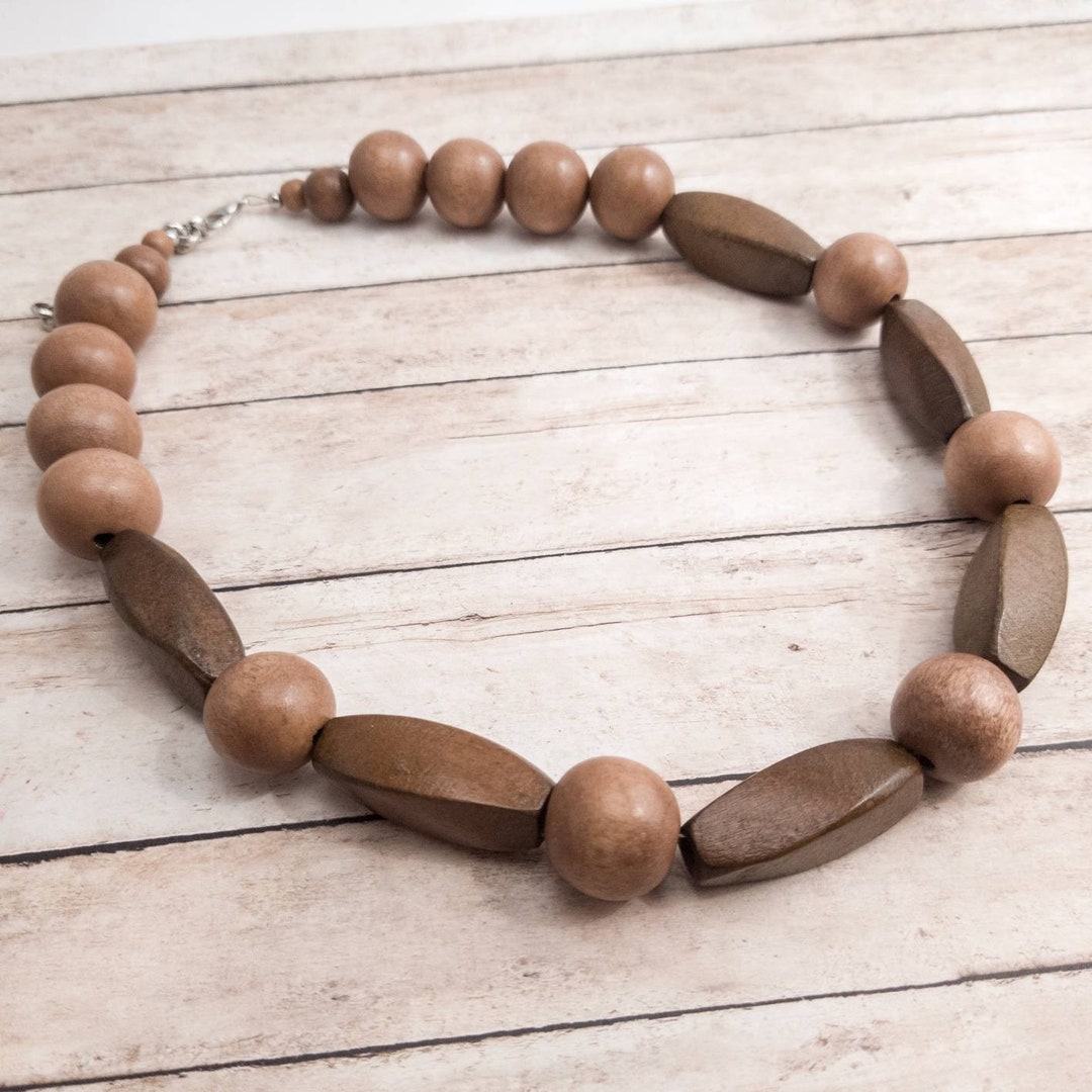 Wooden Bead Necklace, Wood Bead Choker Necklace, Wood Bead Necklace ...