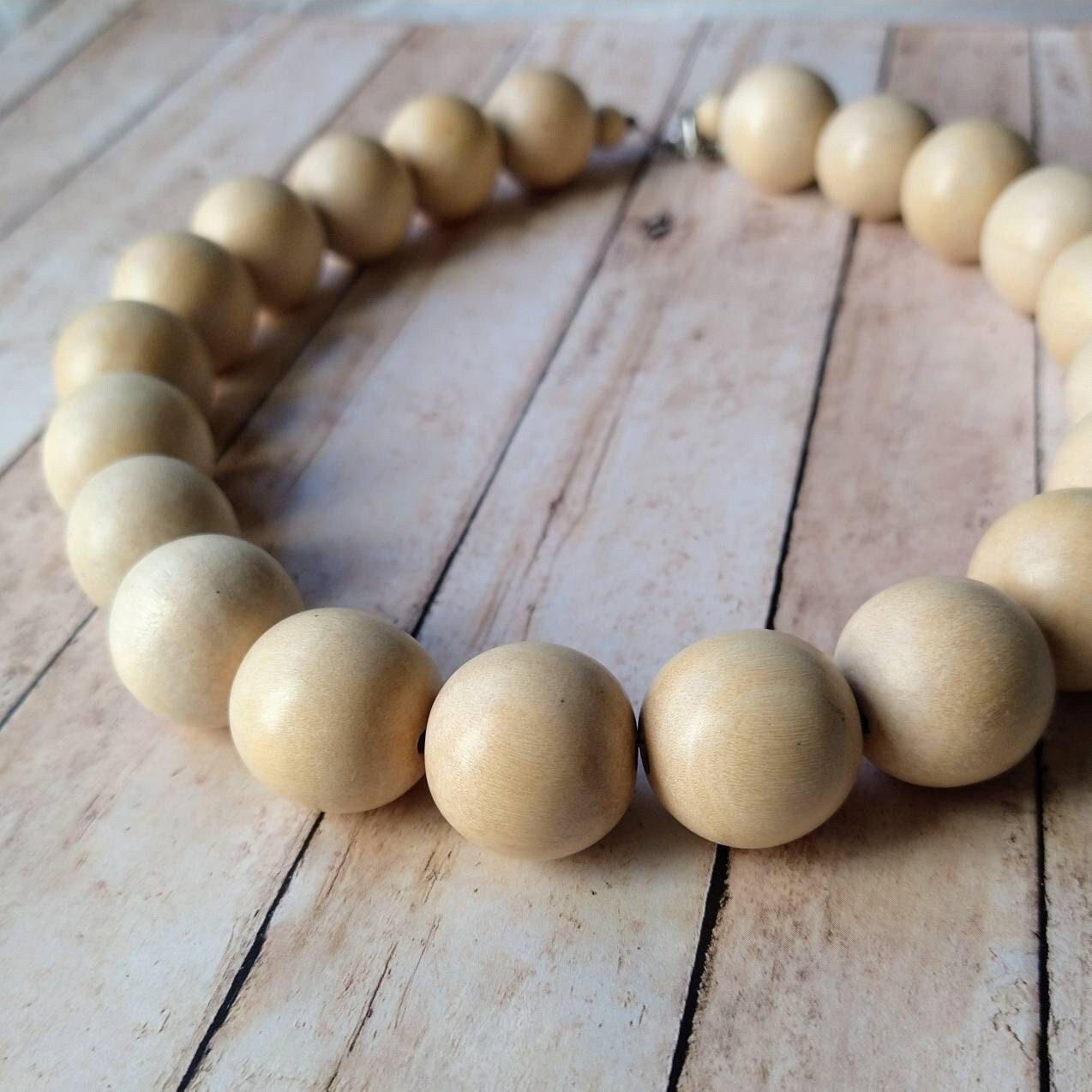 Chunky Wooden Bead Necklace, Wooden Choker Necklace, Large Wood ...