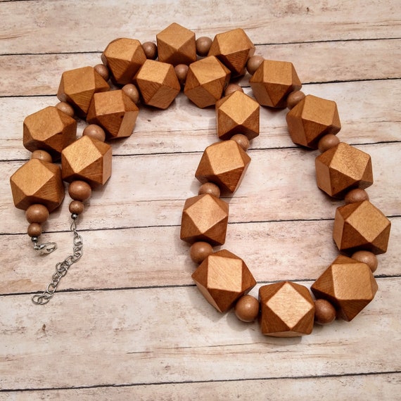 Chunky Wooden Bead Necklace Large Wood Necklace Men Big Etsy