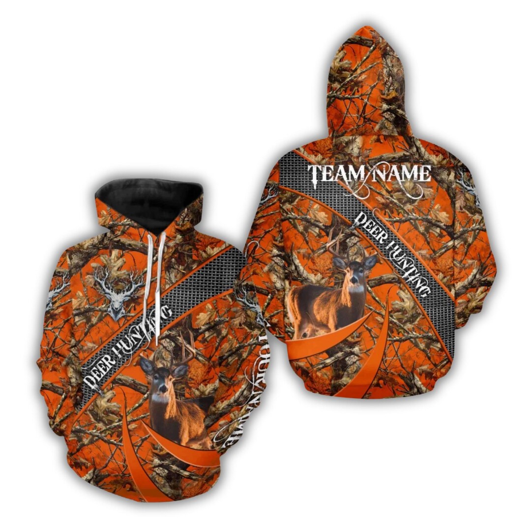 Custom Deer Hunting Camo Hoodie Orange Forest, Personalized Team Name ...