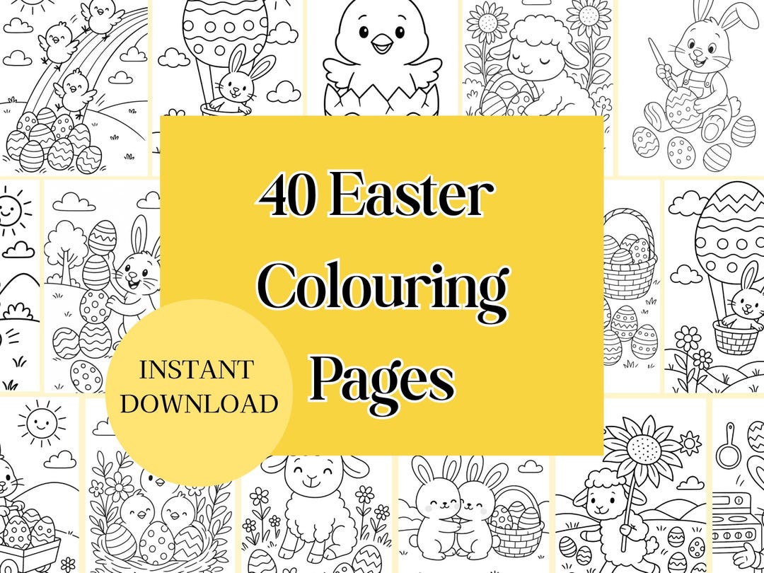 40 Easter Coloring Pages for Kids, Spring Activity Book (digital ...
