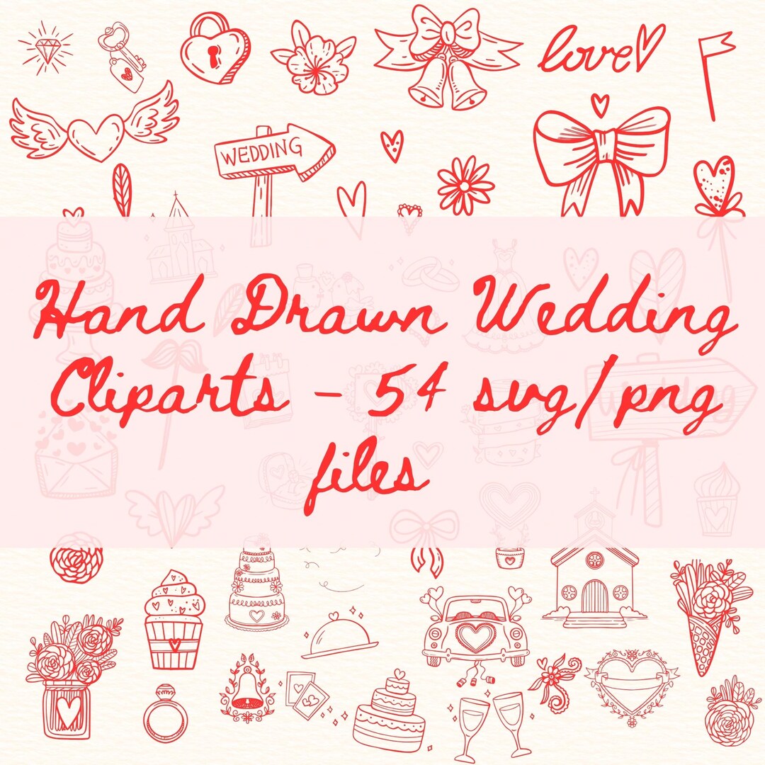 Whimsical Handdrawn Wedding SVG/PNG Files - Wedding Clipart Bundle ...