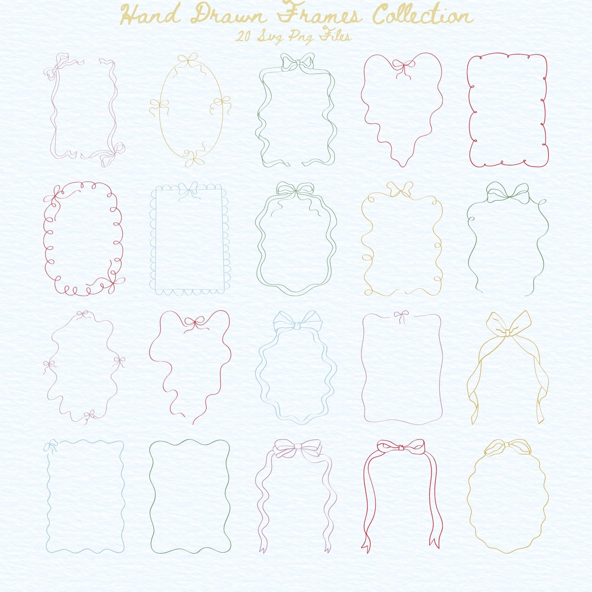 20 Hand Drawn Cute Frames Collection - Borders Clipart - Frame SVG/PNG ...