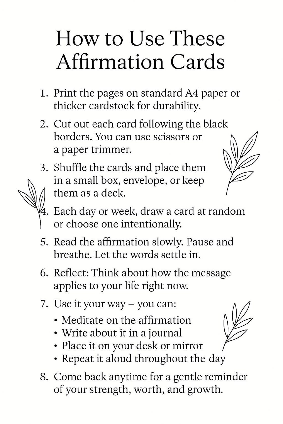 Printable Affirmation Cards: Minimalist Self-love & Mindfulness Deck ...