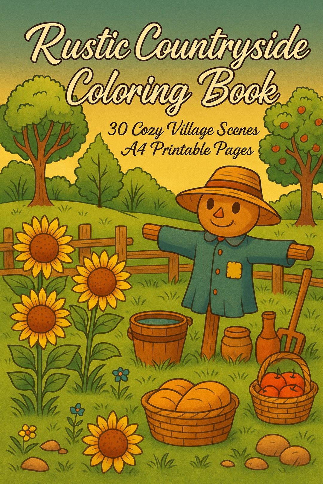 Rustic Countryside Coloring Book | 30 Cozy Village Farm Scenes | A4 ...