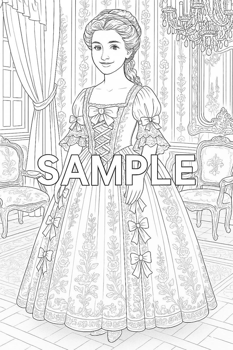 18th Century Morning in the Parlor – Historical Coloring Page - Etsy