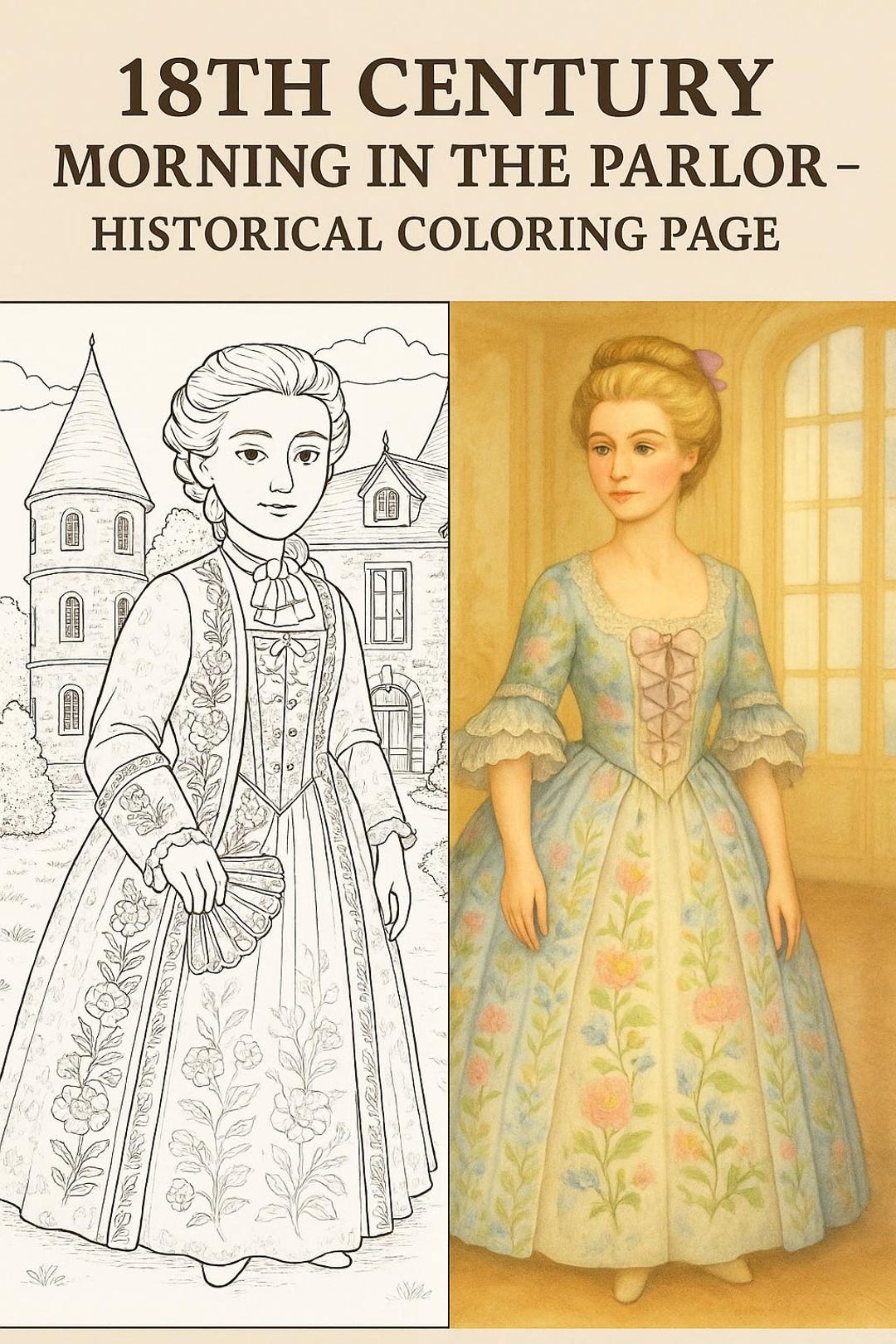 18th Century Morning in the Parlor – Historical Coloring Page - Etsy
