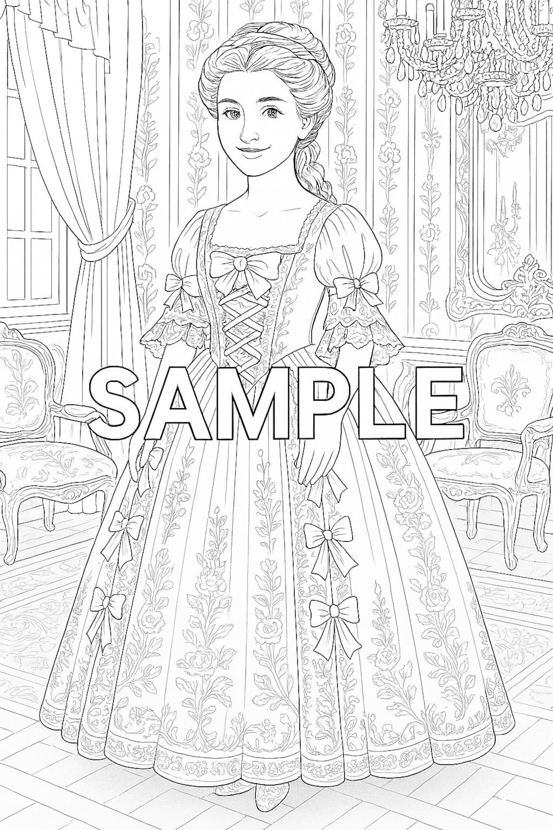 18th-century Court Gown Coloring Page Rococo Fashion Printable ...