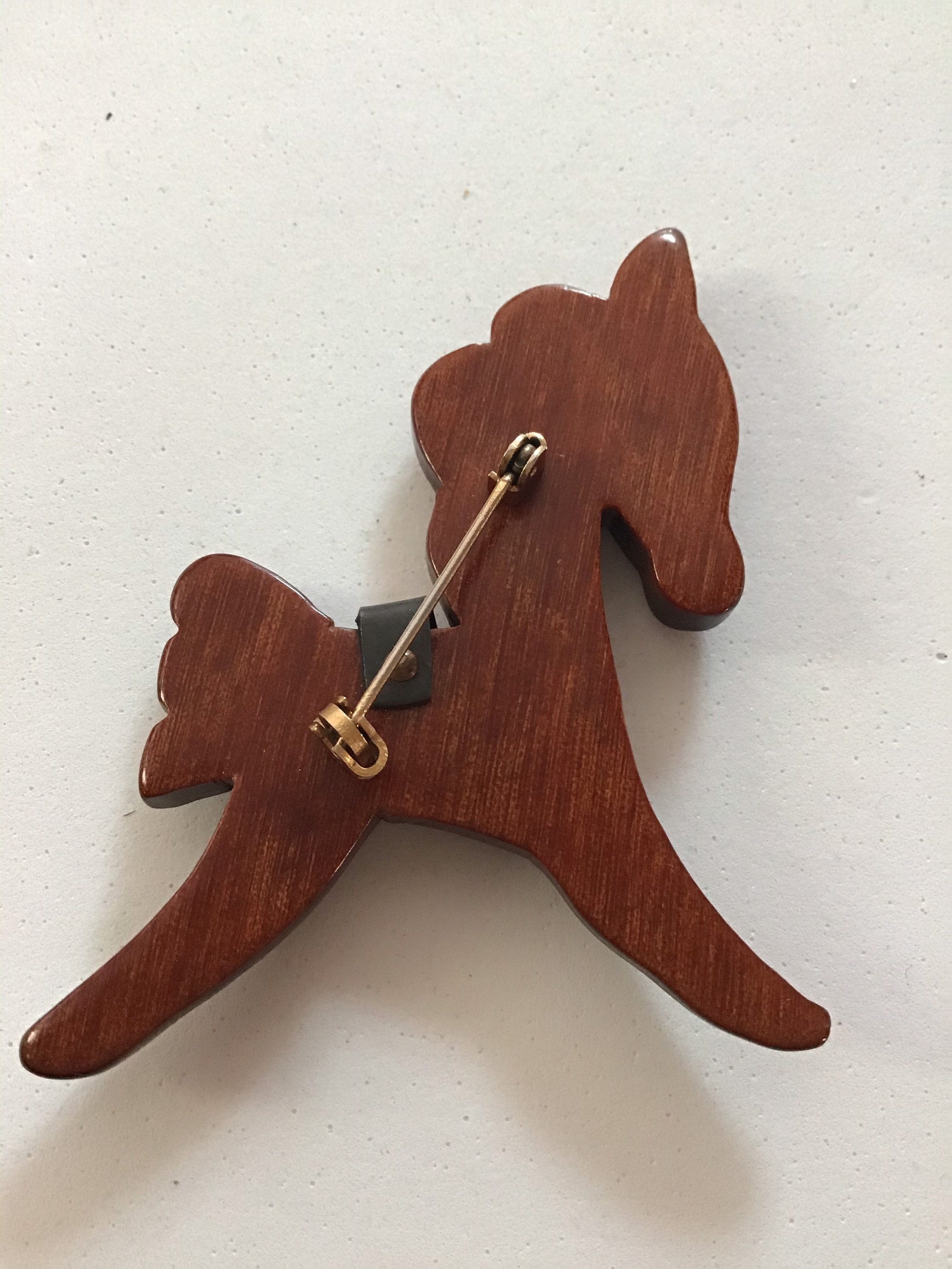 Vintage Bakelite Horse Pin Copper Accents Faux Wood Grain - Etsy