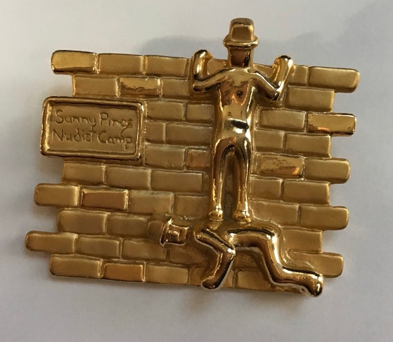Vintage Sunny Pines Nudist Camp Pin Gold Tone Etsy