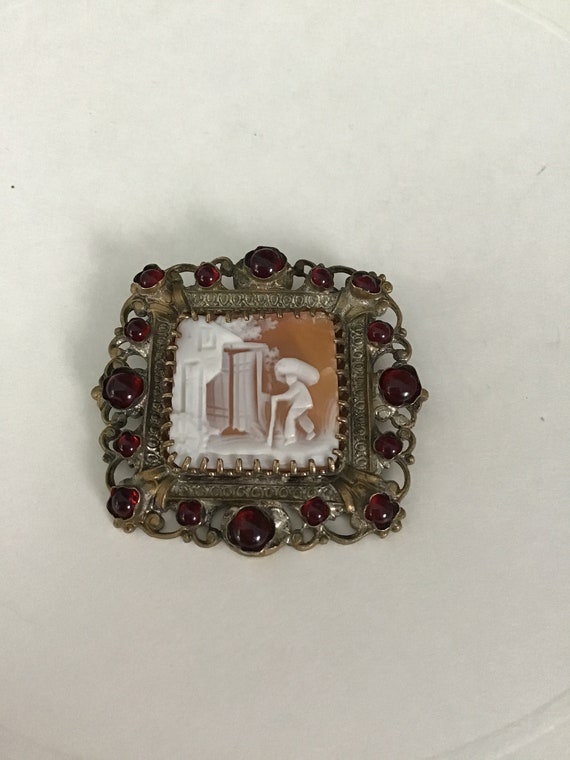 Antique Victorian shell cameo garnet sterling silver … - Gem Antique Victorian shell cameo garnet sterling silver … - Gem