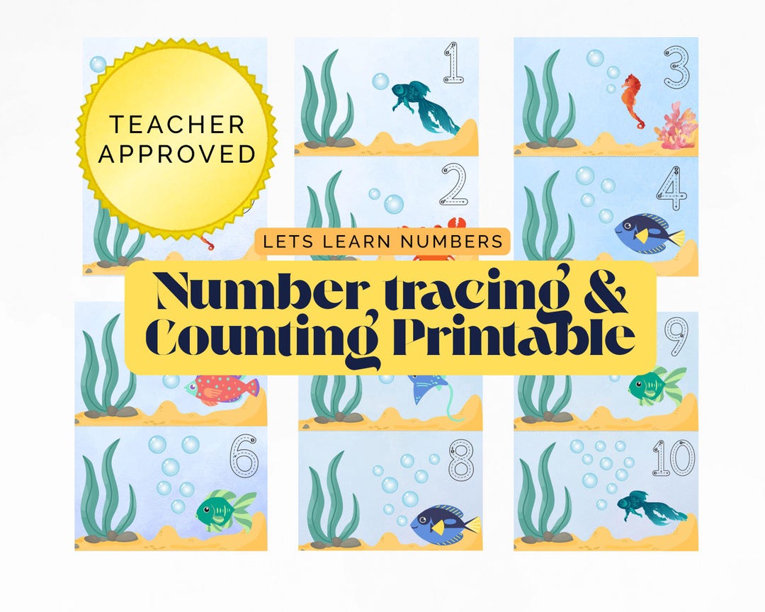 Under the Sea Number Tracing Flashcards: Prek Math (PDF Printable) - Etsy