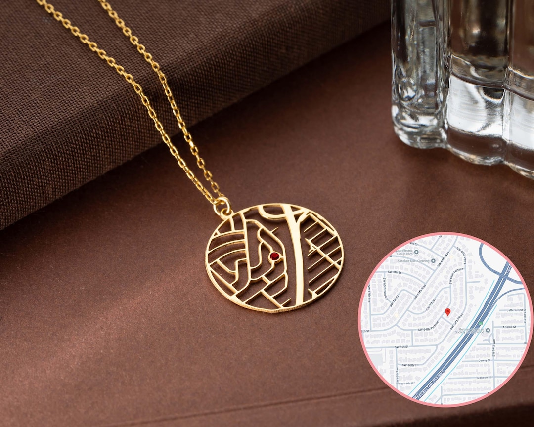 Custom Map Necklace With Birthstone Personalized Map Jewelry First Date ...