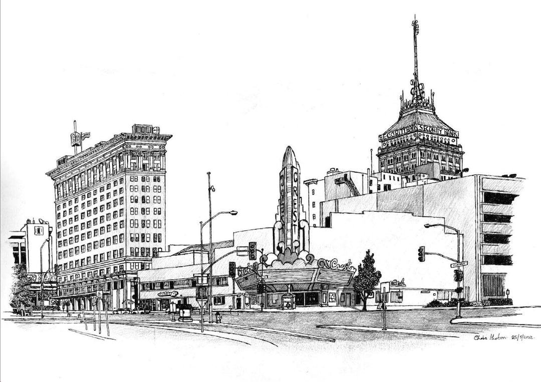 Fresno California Cityscape Art Print Fine Line Pen and Pencil Drawing ...