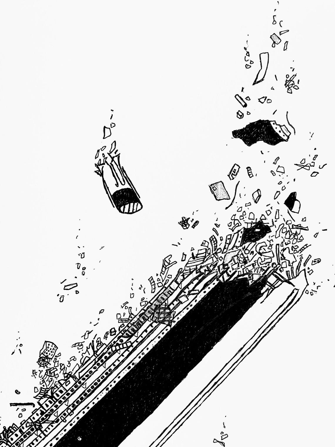 Titanic Sinking Fine Line Art Print, Bow Descending - Etsy