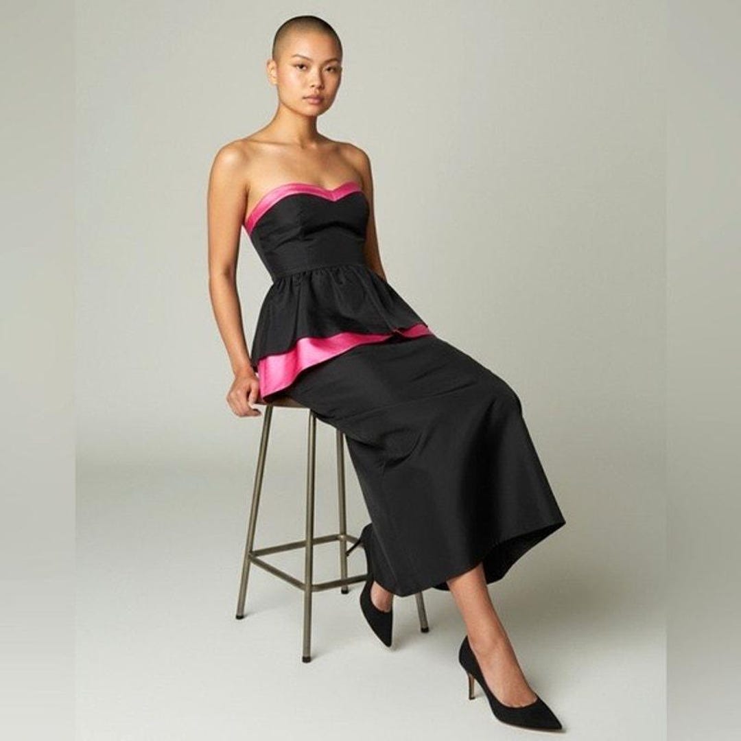 Vintage Karin Hamlen 1950s Strapless Black & Fuchsia Satin Peplum ...