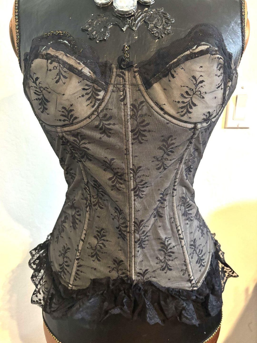 Vintage Lady Marlene 36B Sheer Lace Merry Widow Corset Garters Bra ...