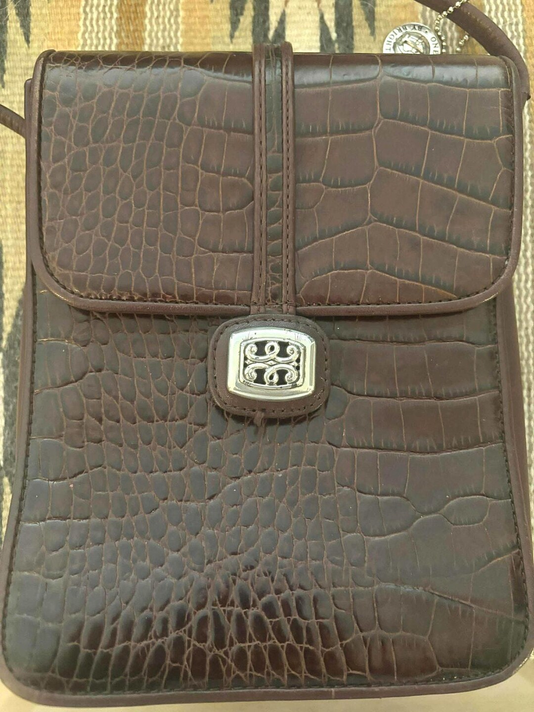 Vintage BRIGHTON One World Brown Leather Crossbody Handbag Croc ...