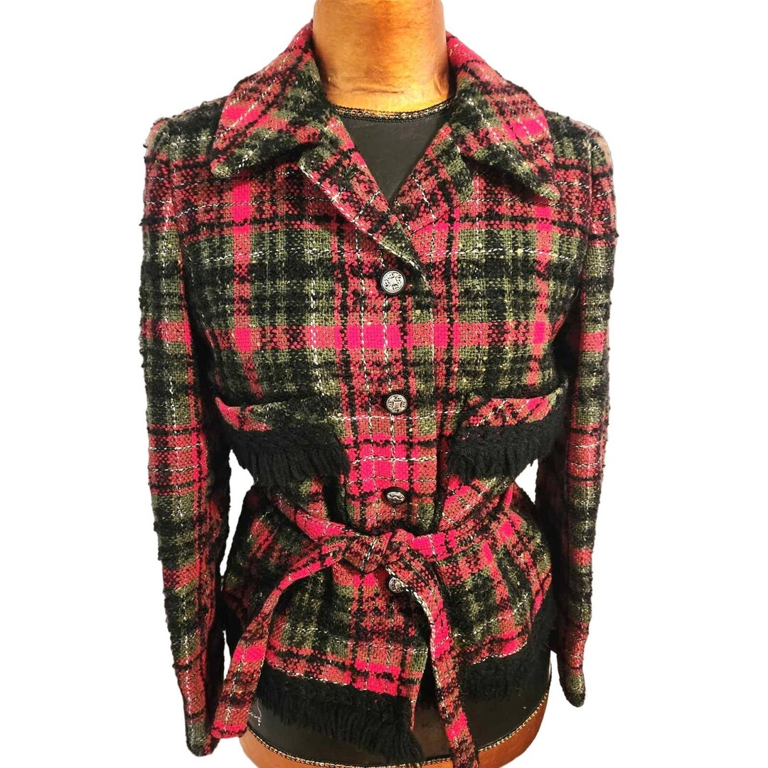 Vintage Z.C.M.I. Cameo Room 1960s Red Black Check Tweed Jacket W/belt ...
