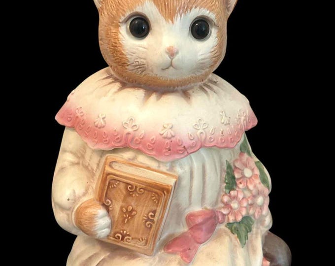 Vintage 1980s Emily the Cat Large Cookie Jar Dress Book Flowers Made in ...