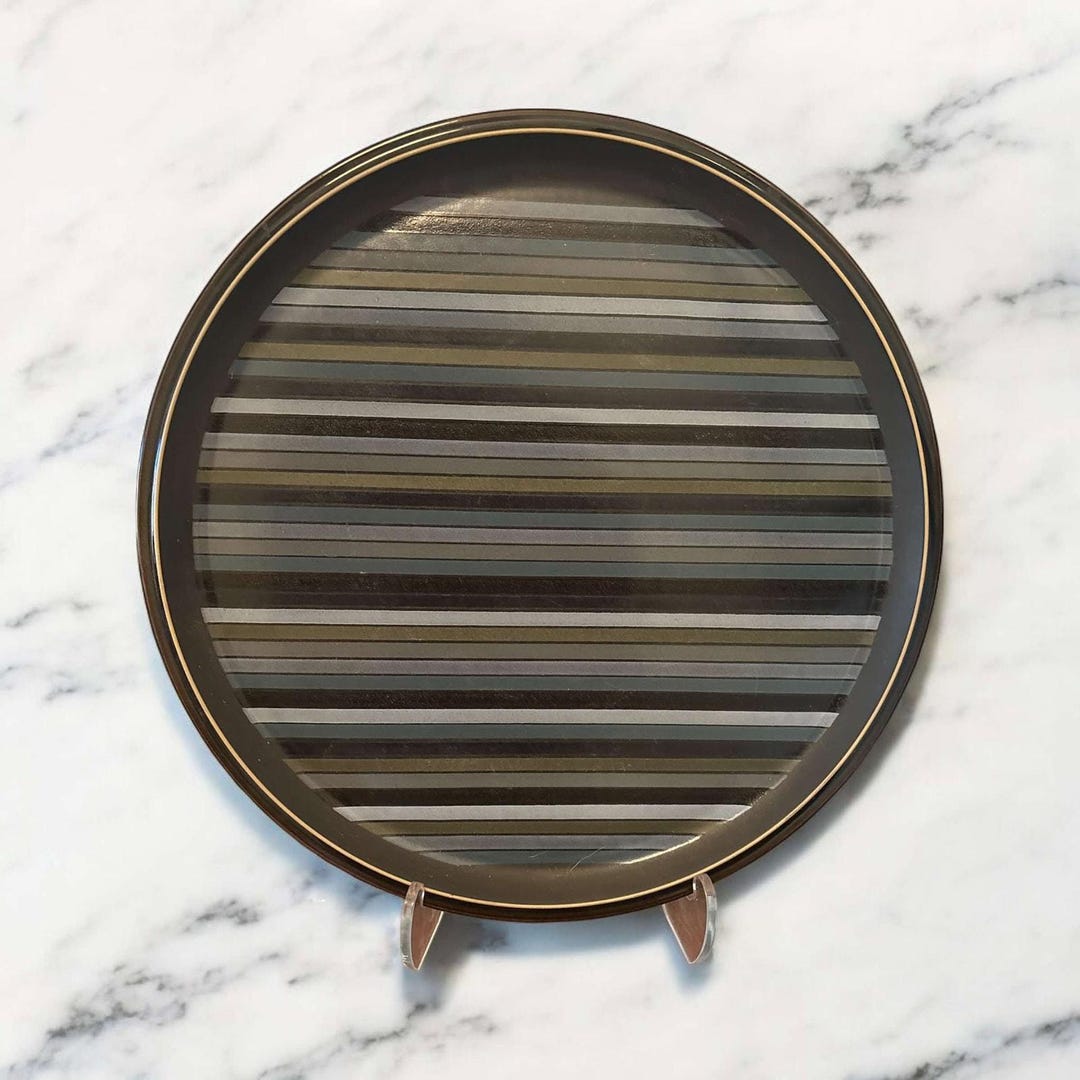 Vintage Denby Jet Stripes Circular Ceramic Serving Platter Gray Olive ...