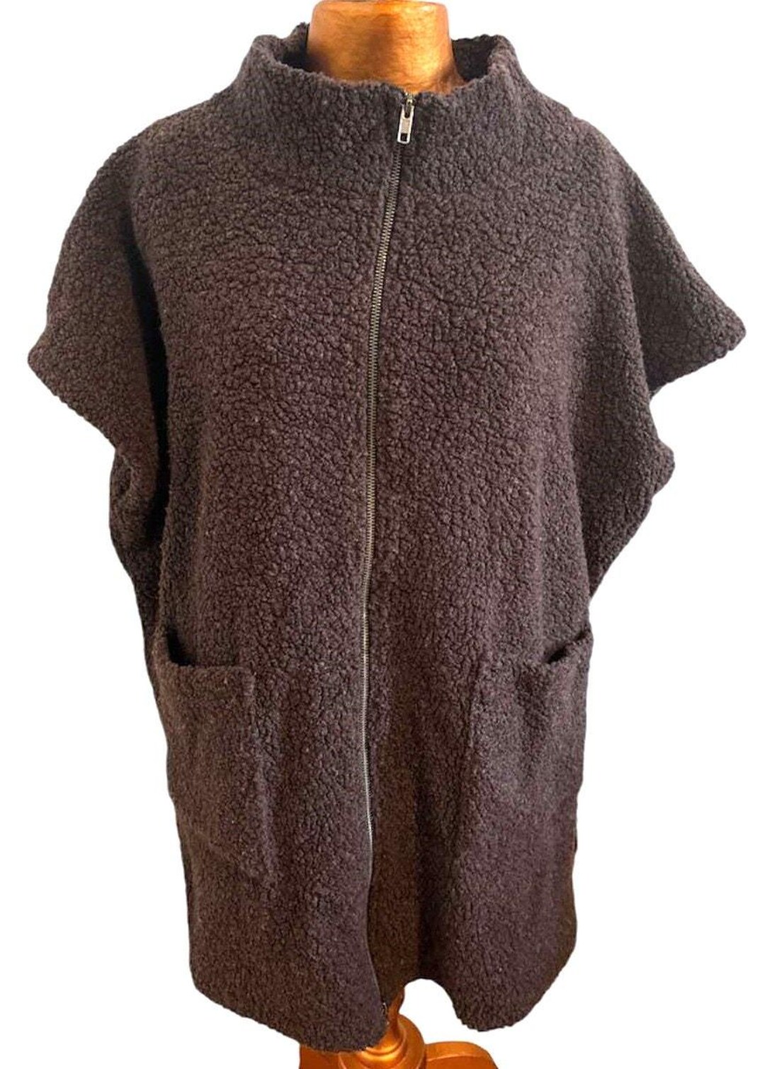 Vintage Bryn Walker Brown Thick Nubby Short Sleeve Cardigan Zip Front ...