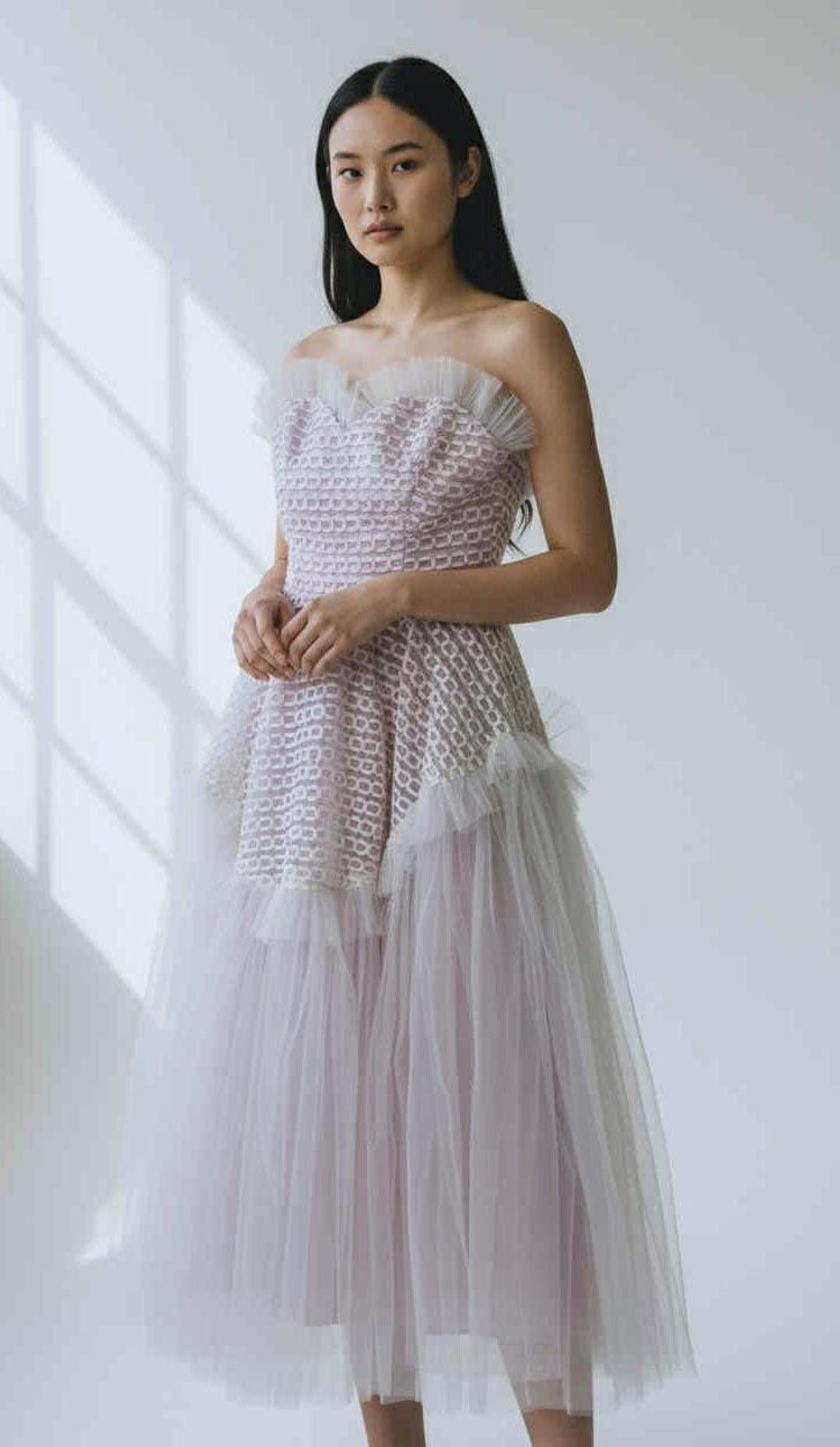1950s Ballet Pink Strapless Tulle Party Dress Sweetheart Lace Bodice ...