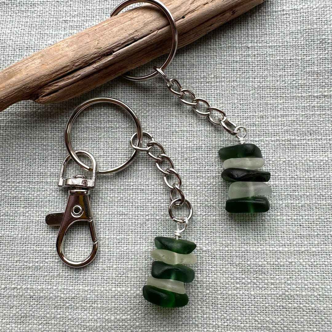 Coastal Keychain: Scottish Sea Glass Keyring With Handpicked Stacked ...