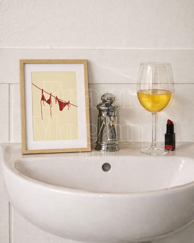 Chic Bathroom Sink Frame Mockup, Wine Glass and Lipstick Digital Frame ...
