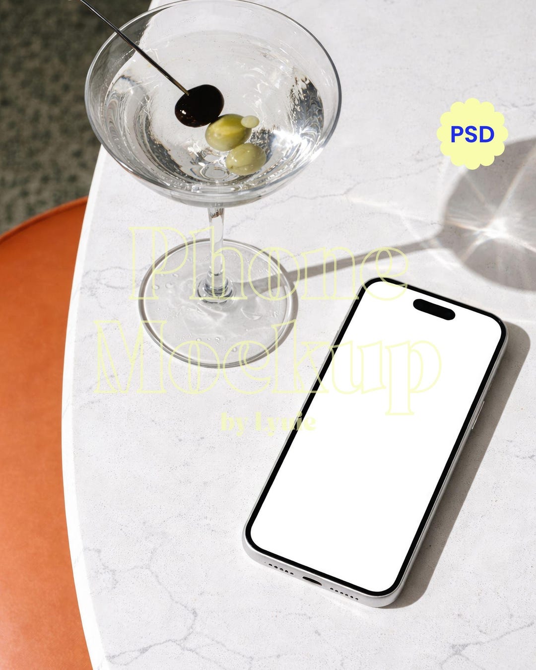 Elegant Martini Glass iPhone Mockup, Marble Surface Digital Mock Up ...