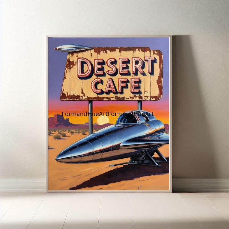 Retro 1950s Spaceship Desert Art Print – Mid Century Sci-fi Diner Wall ...