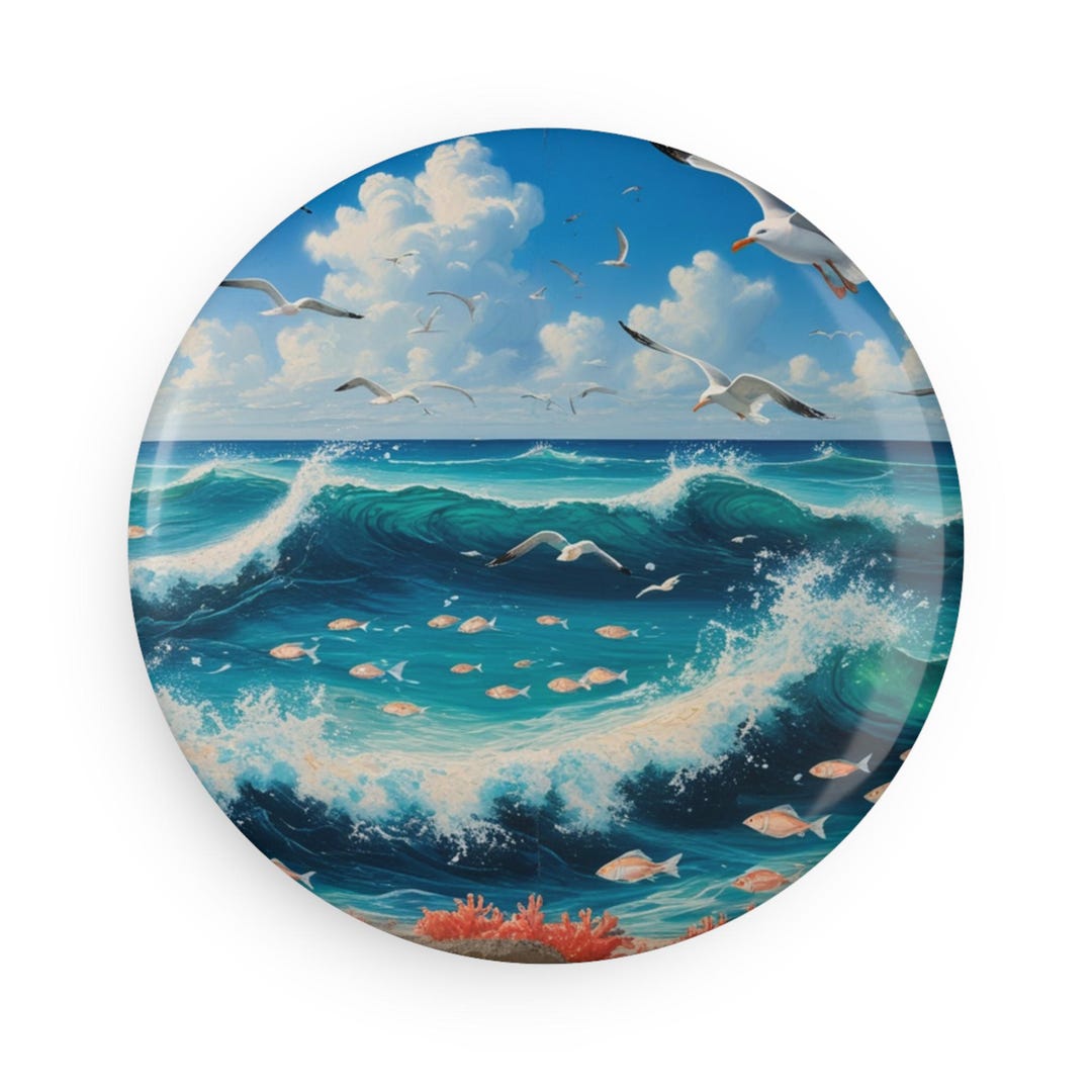 Ocean Wave Button Magnet, Decorative Fridge Magnet, Coastal Home Decor ...