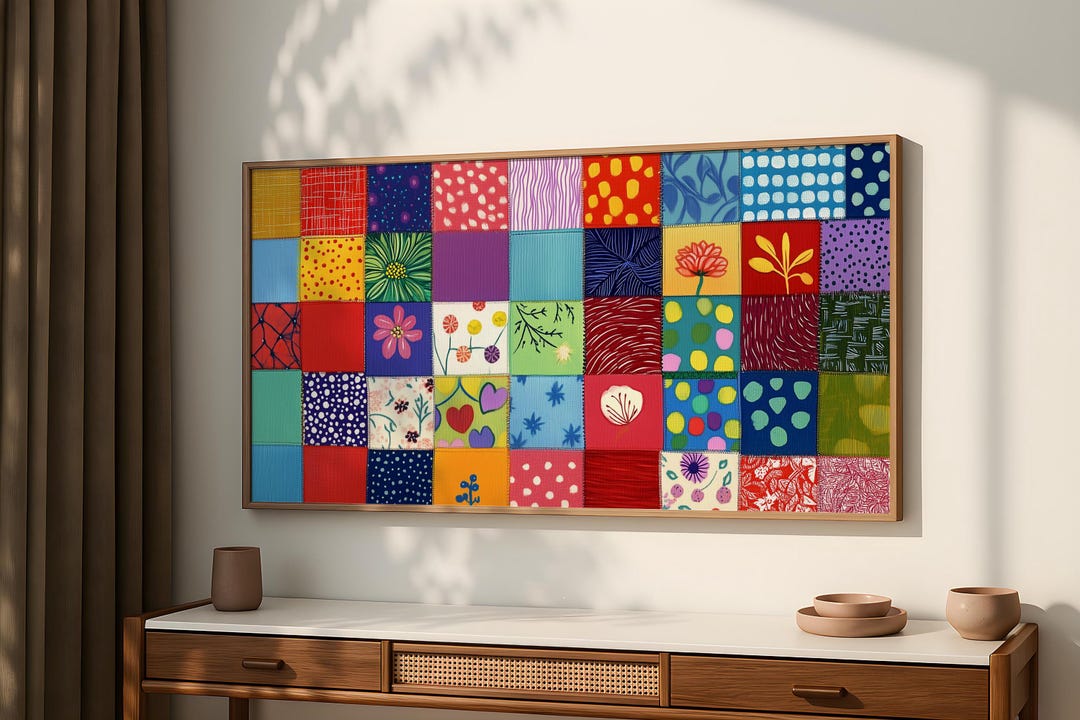 Colorful Pattern Collage Poster, Patchwork Style Wall Art, Modern ...