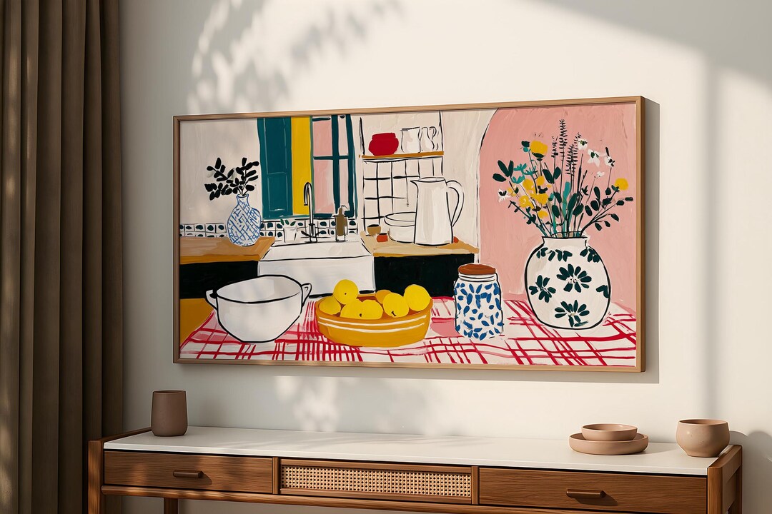 Farmhouse Kitchen Framed Wall Art, Matisse Style Lemon Print With ...