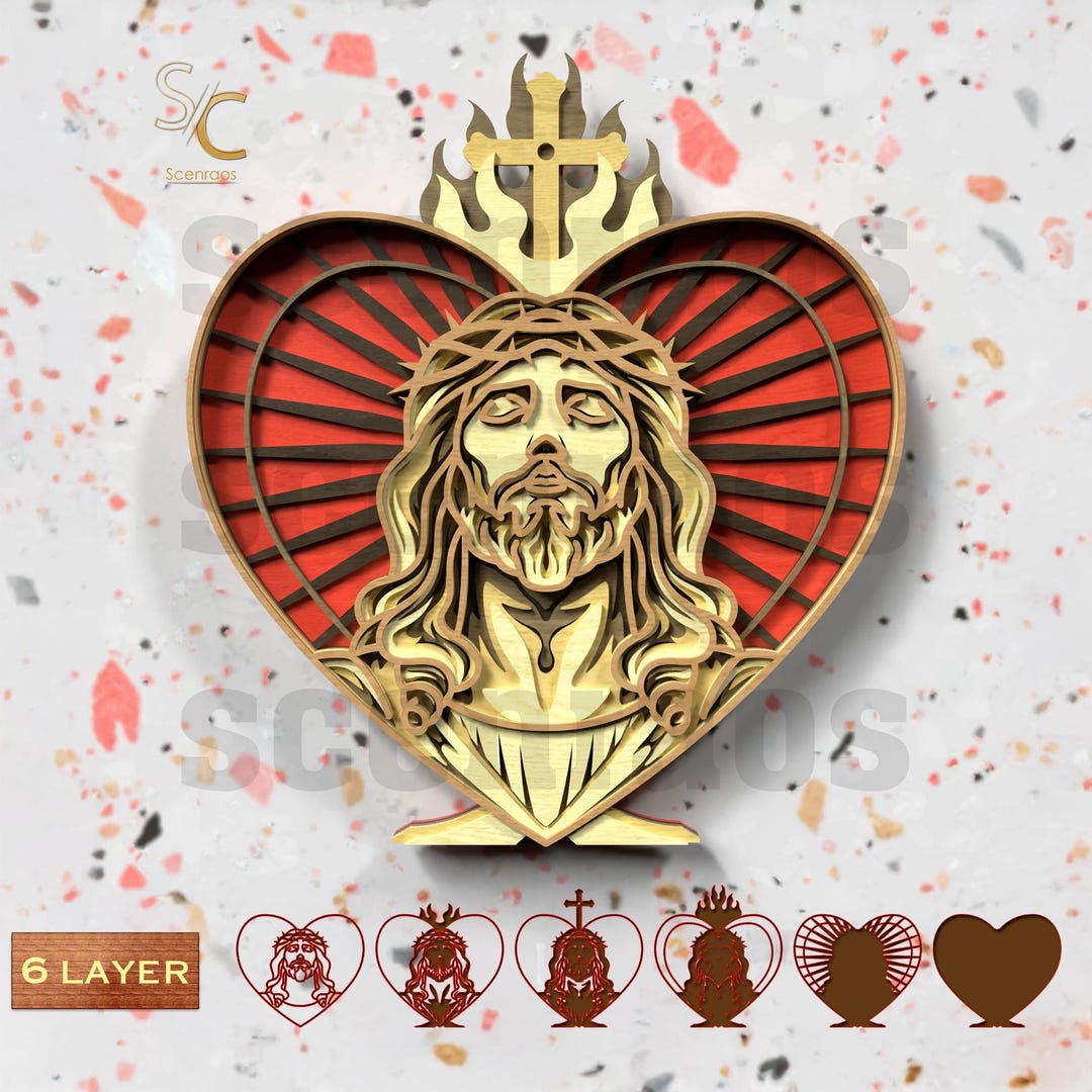 Sacred Heart 3D Layered SVG: Laser Cut Religious Wall Art (digital File ...