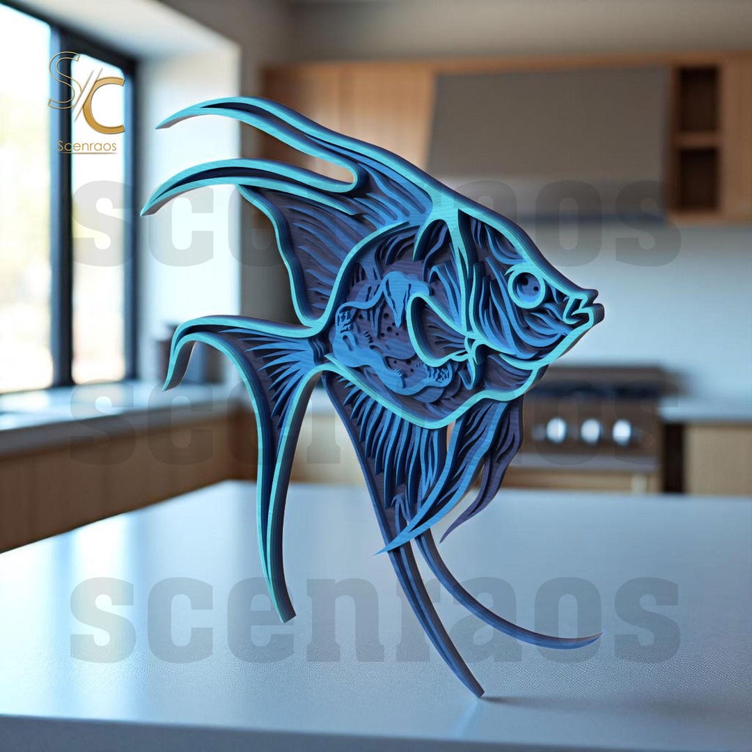 Angelfish Laser Cut File | 3D Coastal Wall Decor | Intricate Fish Art ...