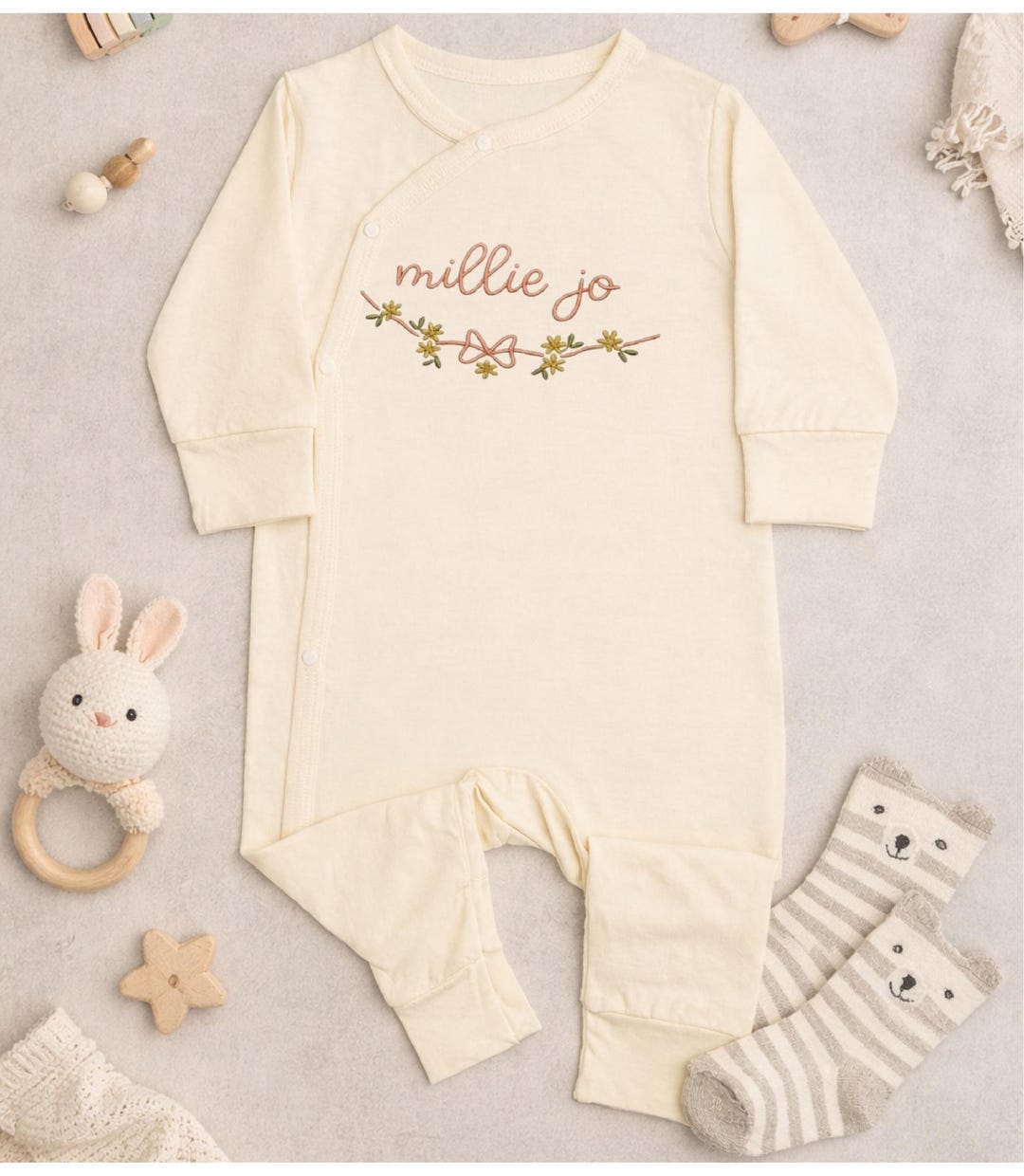 Millie Jo Personalized Name Bodysuit, Custom Daisy Floral Embroidered ...