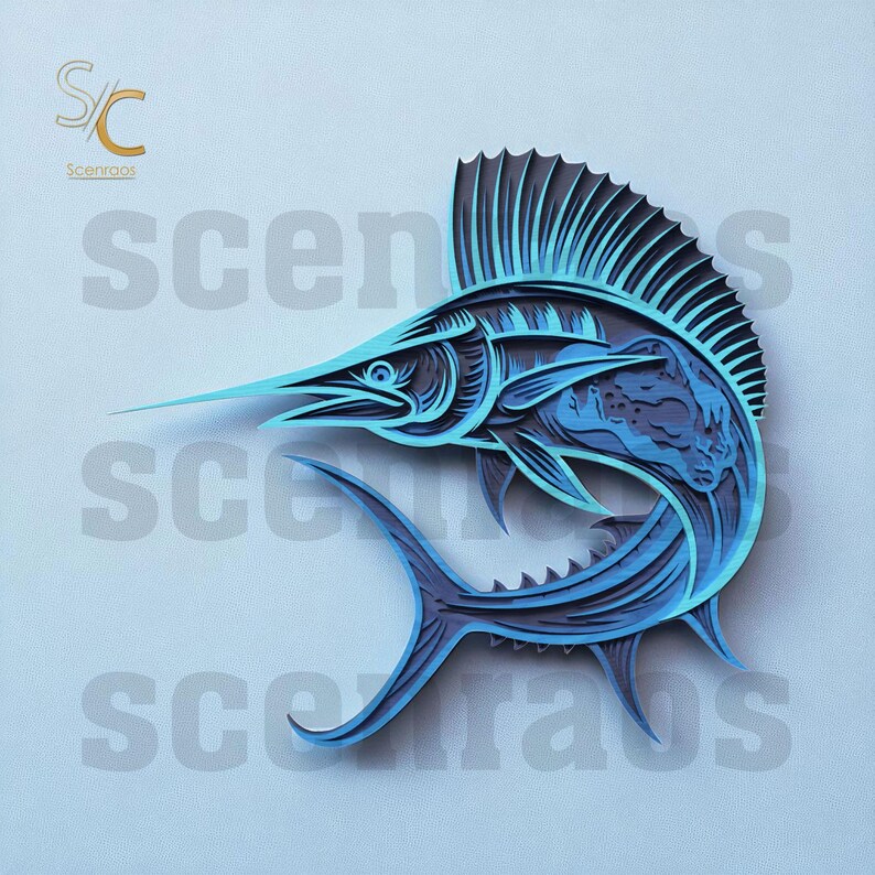 Sailfish Laser Cut File | 3D Fishing Wall Art | Layered Ocean SVG for ...