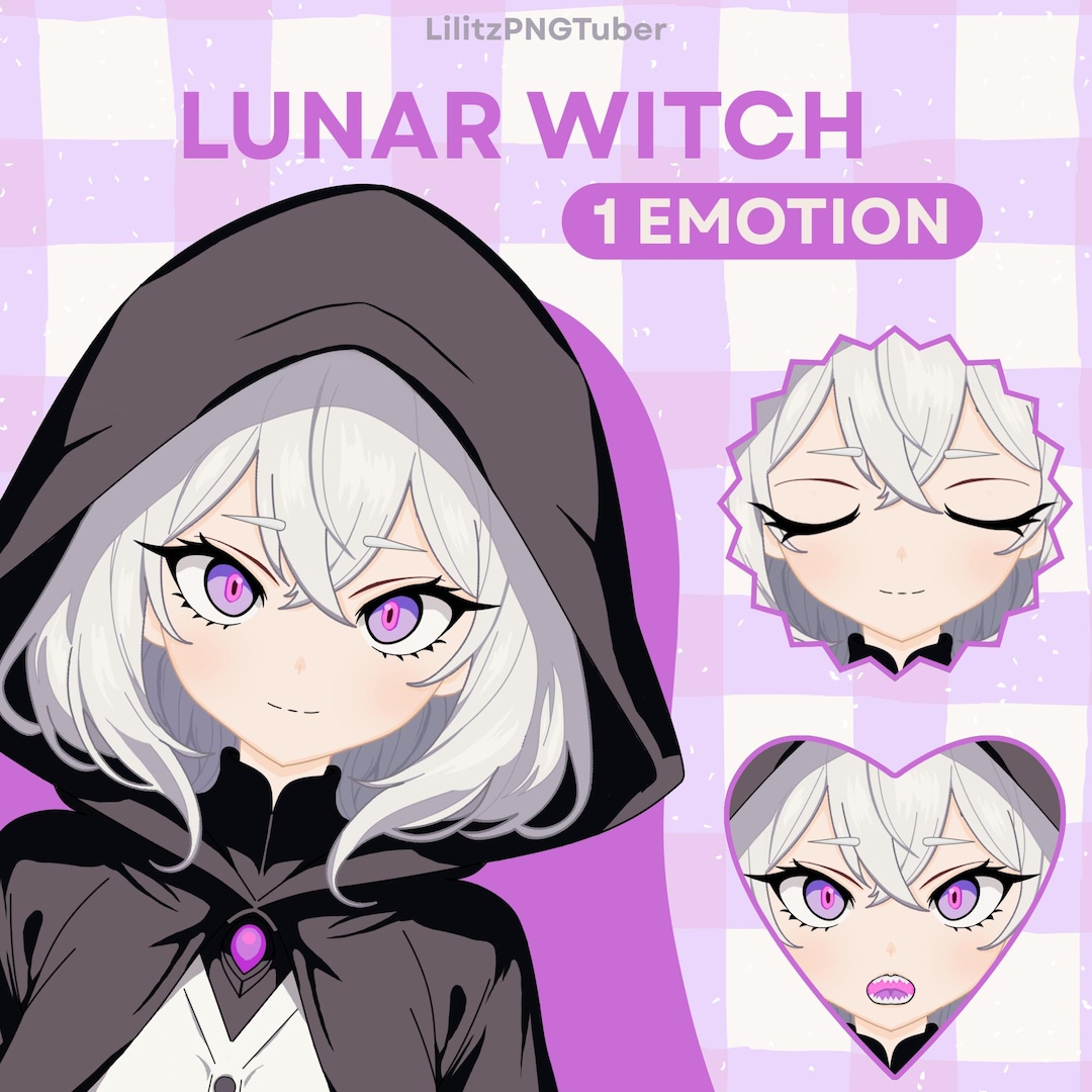Lunar Witch Pngtuber | Premade Cute Chibi Vtuber Model | Reactive PNG ...