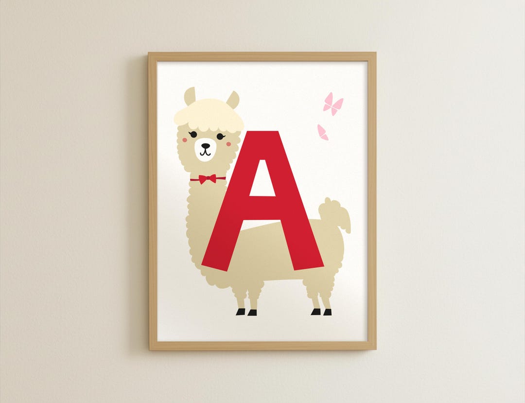 Letter "a" Animals Theme Poster Alpaca – alphabet Wall Art for Kids ...