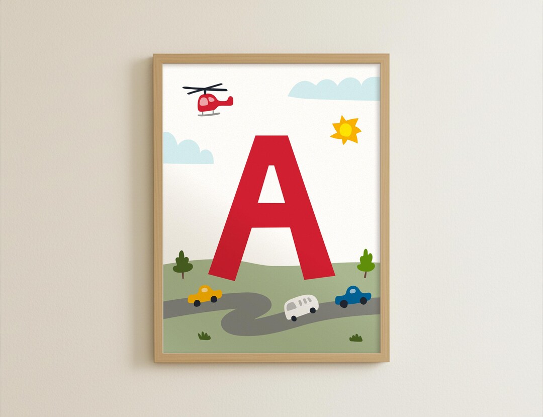 Red Letter A Cars Theme Poster – Cute Alphabet Print With Cars ...