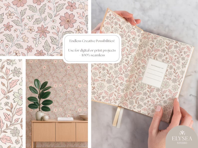 Soft Botanical Seamless Pattern • Pastel Floral Digital Design • 4 ...